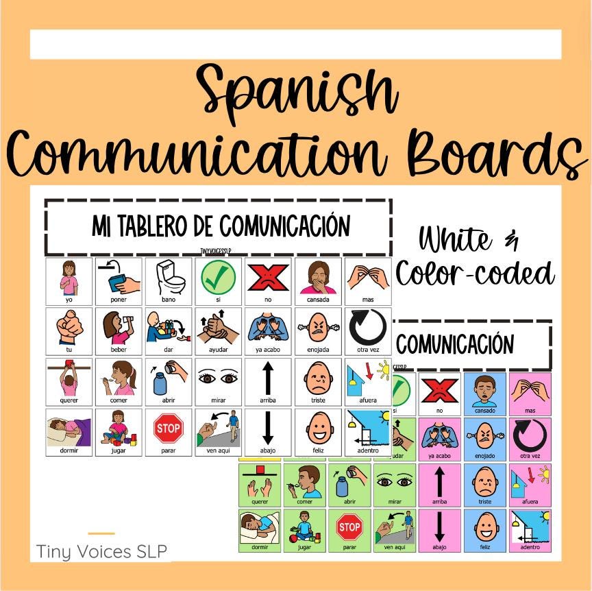 Bilingual Spanish Communication Board, Aided-language, AAC, Non Verbal ...