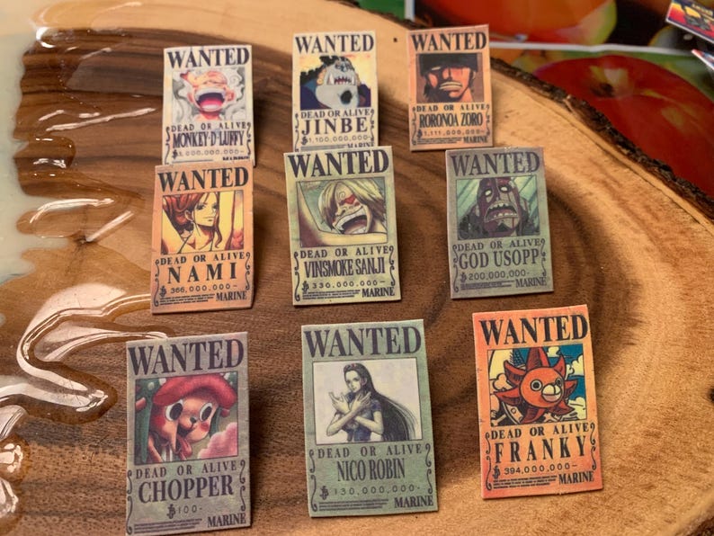 One Piece Wanted Poster Pins Shrinky Dinks- Luffy, Zorro, Nami, Usopp ...