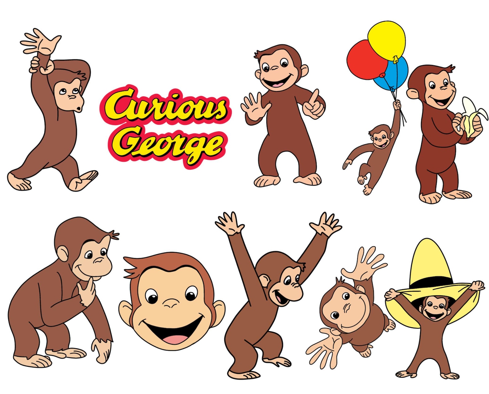 10 Curious Monkey SVG PNG Files Total/bundle for Cricut, SVG, Layered ...