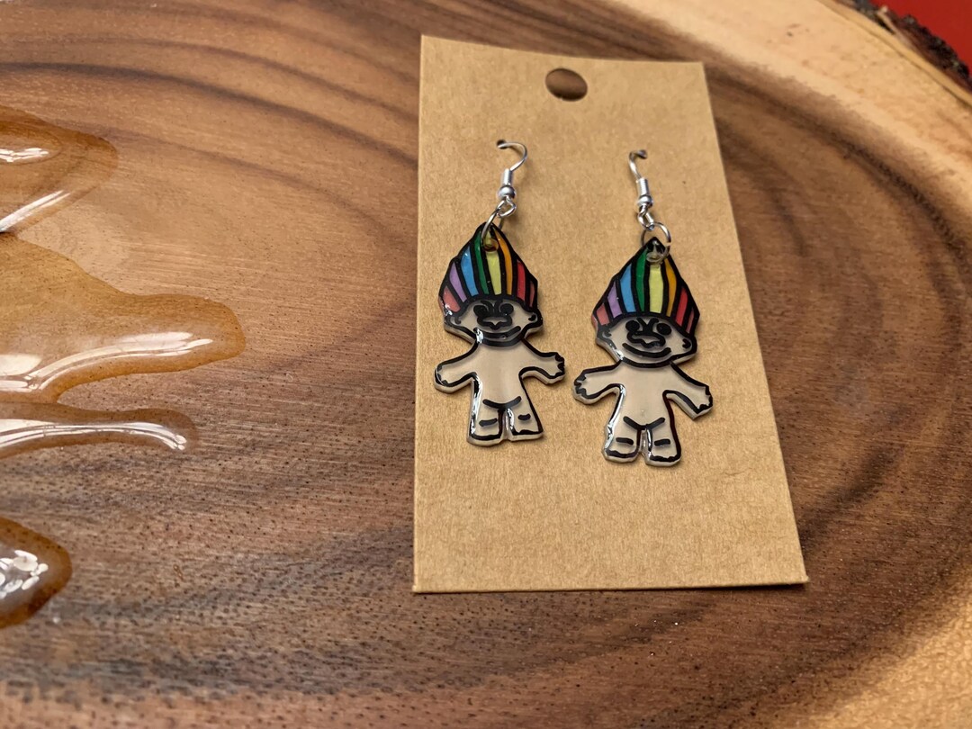 Rainbow Troll Doll Cartoon Hanging Shrinky Dink Earrings - Etsy