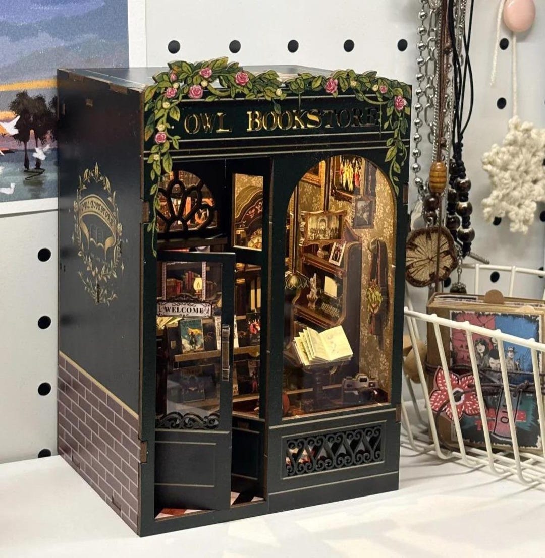 Small Size Wooden Craft Owl Bookstore DIY Miniature Book Nook, Home ...