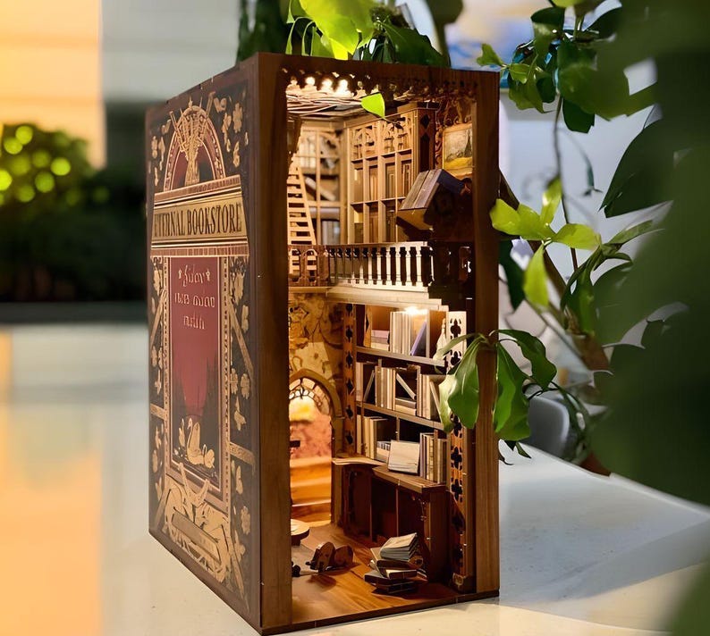 Wooden Craft Eternal Bookstore DIY Miniature Book Nook, Home Décor ...