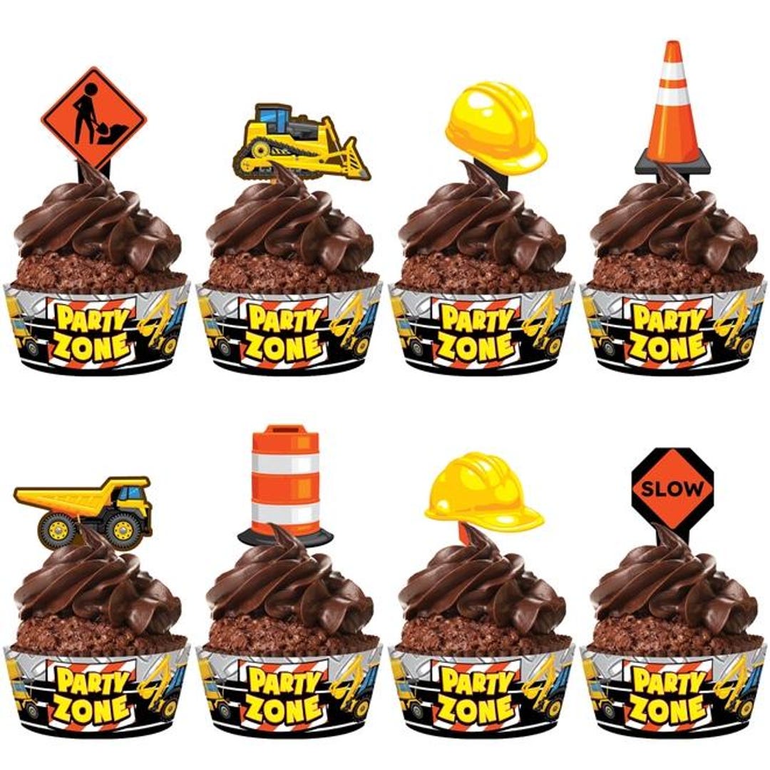 Construction Party Cupcake Toppers & Construction Cupcake Wrappers ...