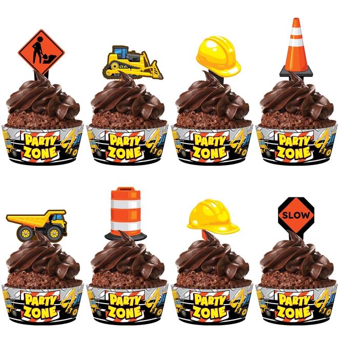 Construction Party Cupcake Toppers & Construction Cupcake Wrappers ...