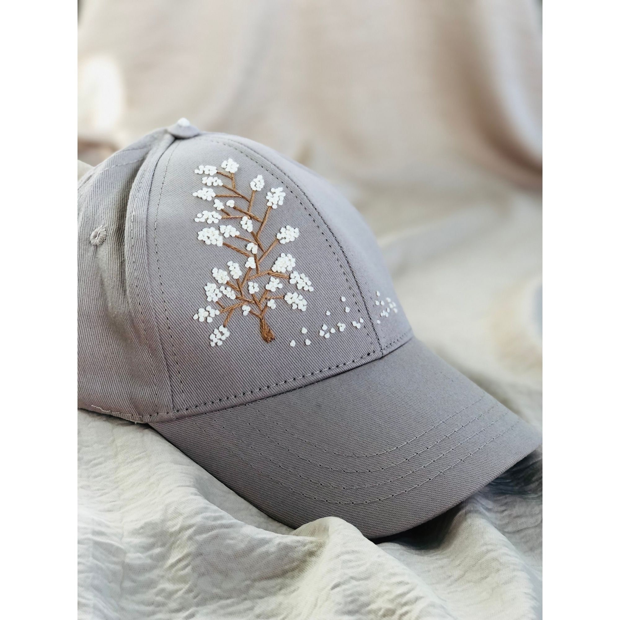 Custom Baseball Cap, Hand Embroidered Hat, Beige Floral Hat - Etsy