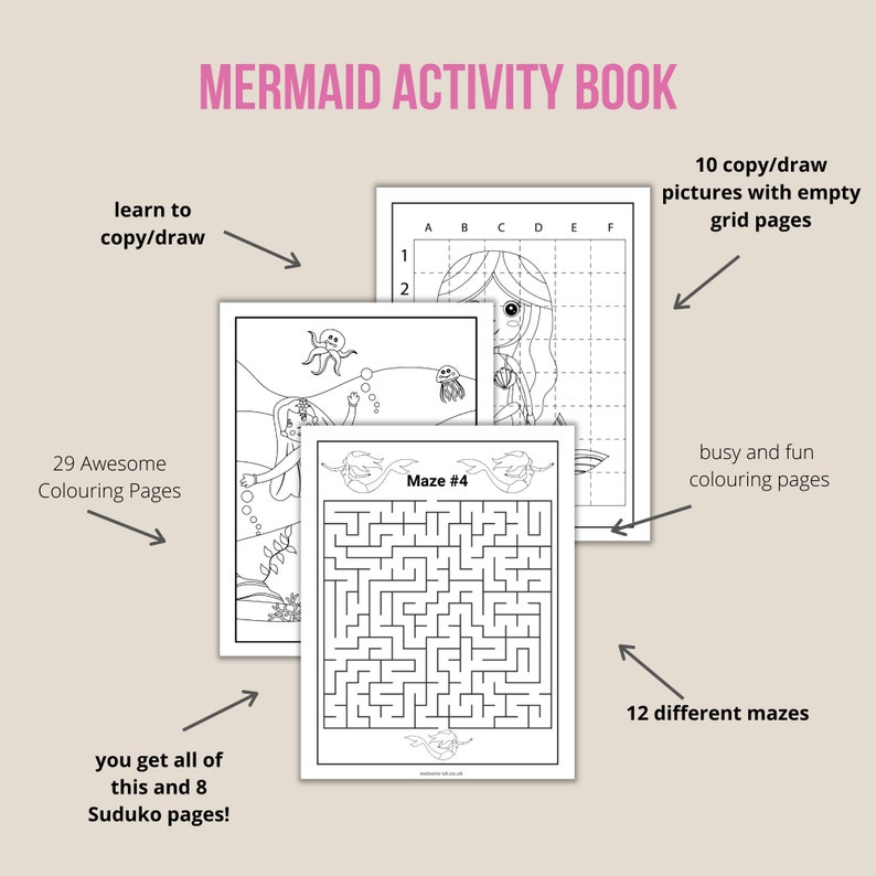 PRINTABLE DIGITAL FILE - Mermaid Activity Book, Colouring Book ...