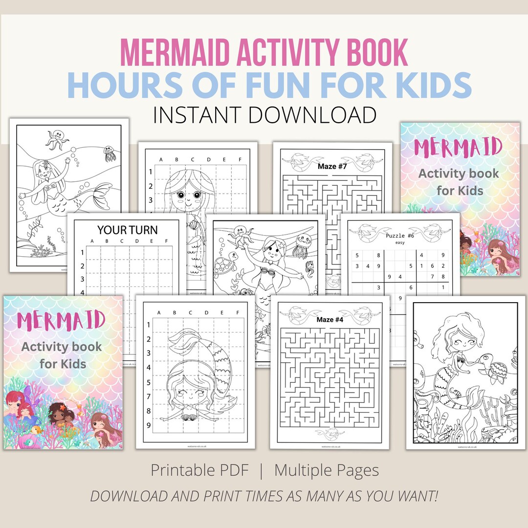 PRINTABLE DIGITAL FILE - Mermaid Activity Book, Colouring Book ...