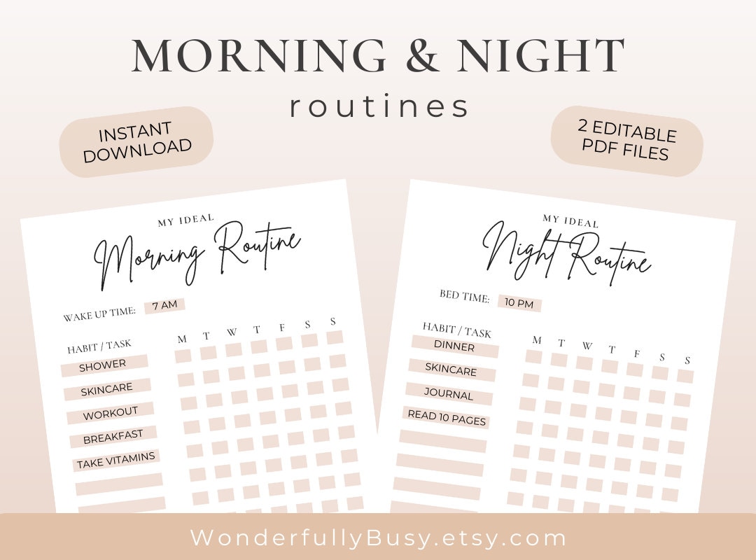 Editable Morning and Night Routine Checklist | Morning and Night ...