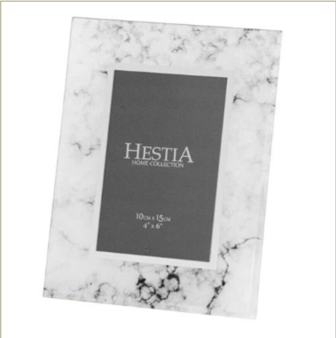 Hestia Home Collection Glass Marble Photo Frame 4" X 6" White Marble ...