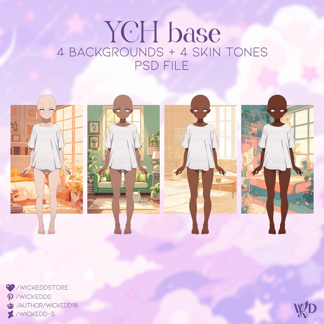 YCH Base - Your Character Here Base - 4 Skin Tones + 4 Backgrounds ...