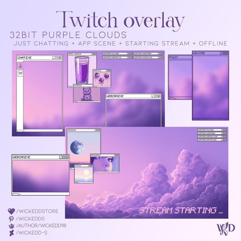 Twitch Overlay - 32bit Purple Pack Overlay - Futuristic Pixel Art ...