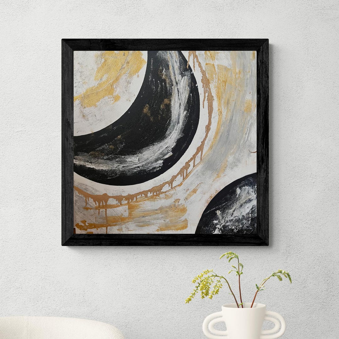 Black and Gold Art Square Painting Contemporary Art Metallic Art ...