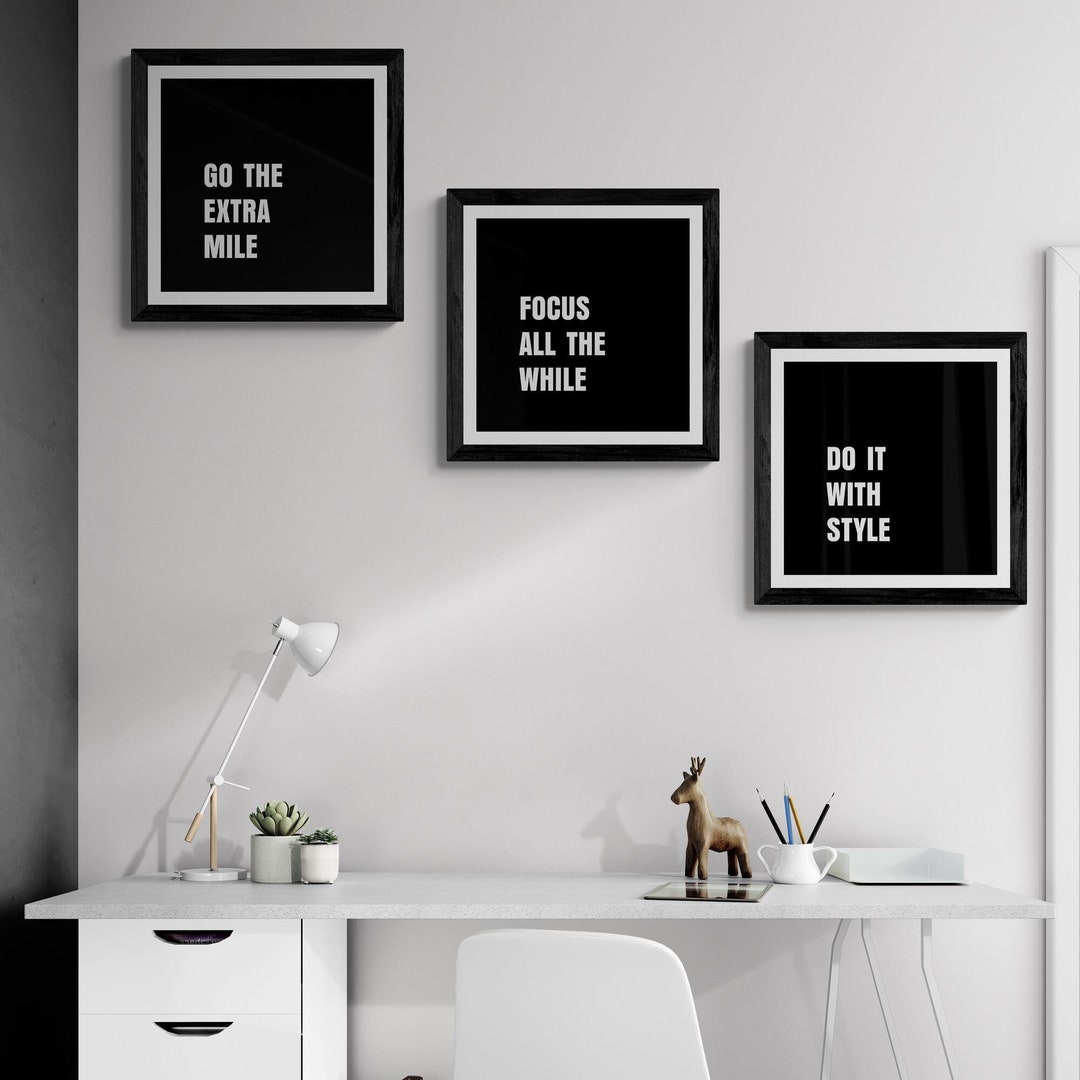 Set of 3 Motivational Quote Wall Art Black and White Goal Achievement ...