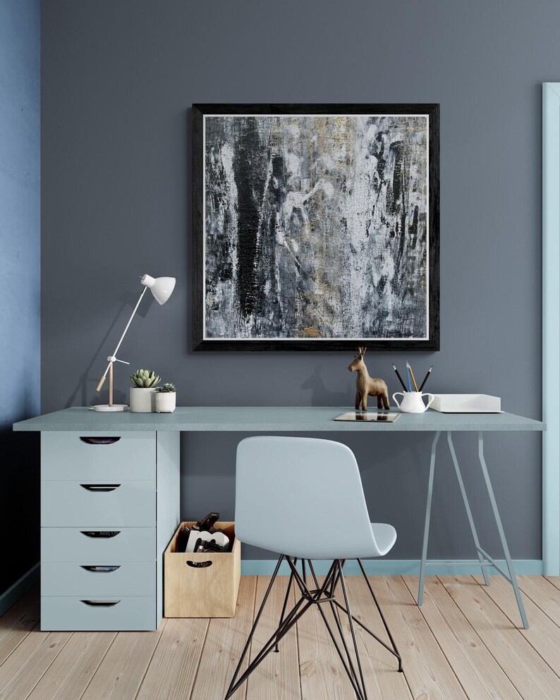 Black White Gold Abstract Painting, Luxury Home Accents for Living Room ...