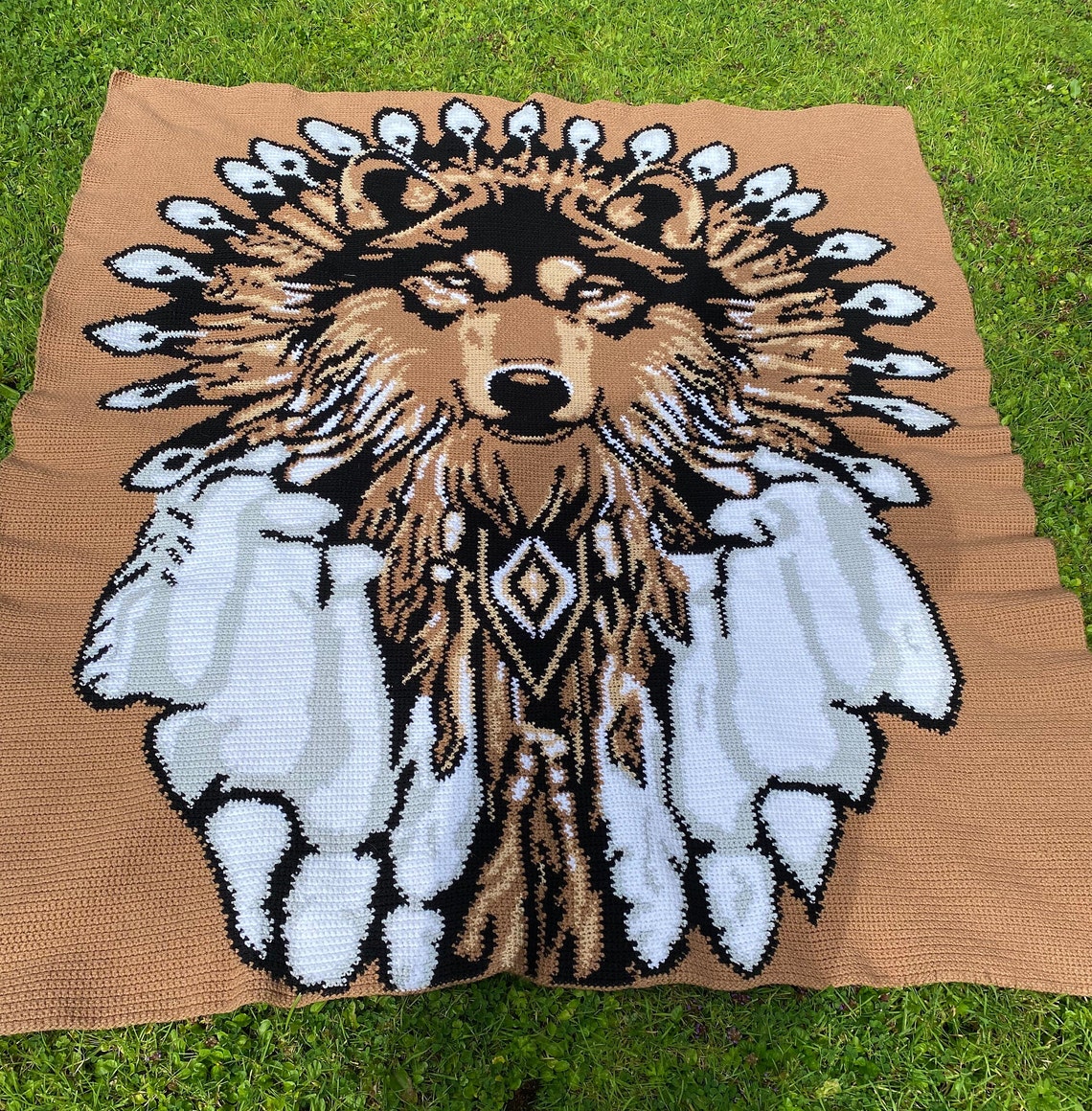 Wolf in Feathers Native American Themed Crochet Afghan Blanket (MADE TO ...