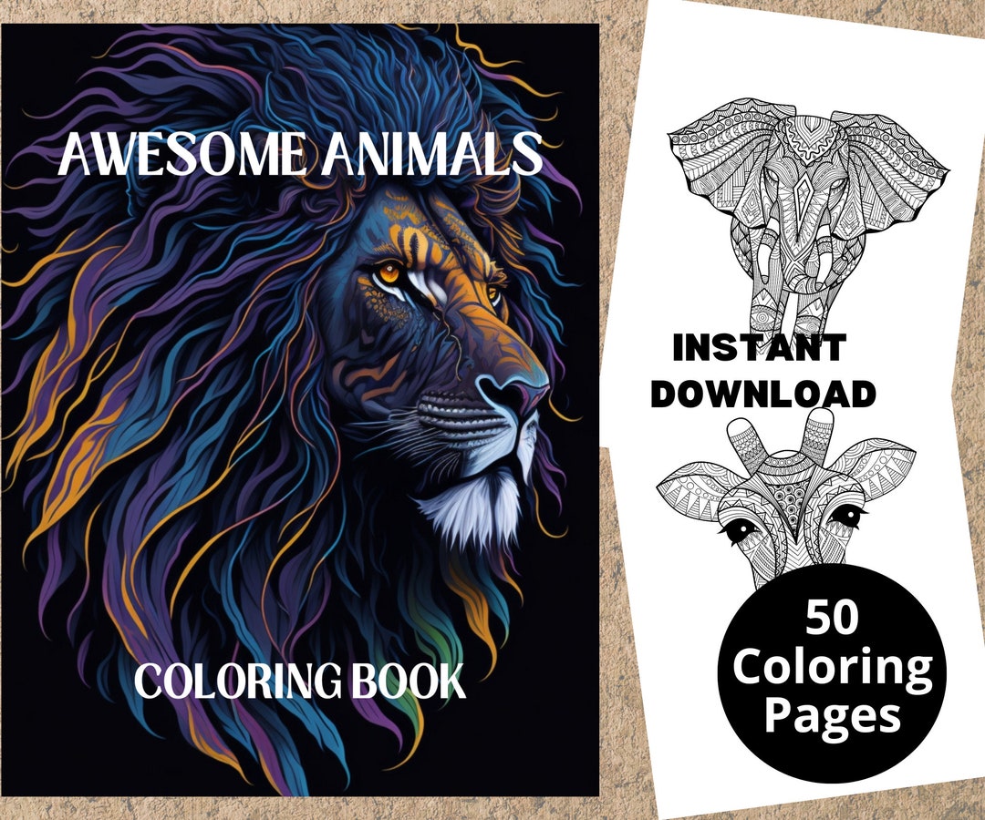 50 Awesome Animal Coloring Page Book Animal Coloring Pages - Etsy