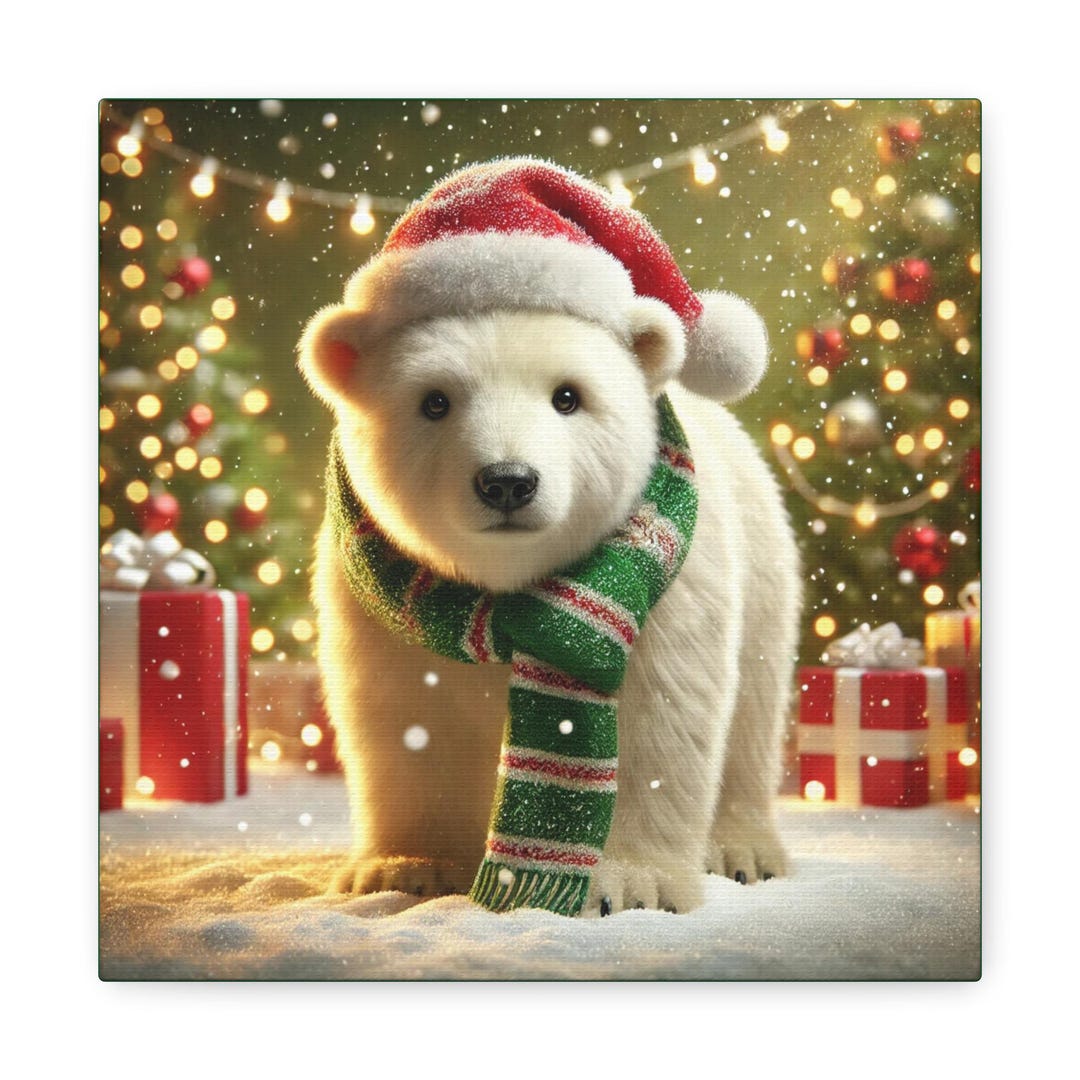 Polar Bear Christmas Canvas: Winter Wonderland Holiday Decor - Etsy