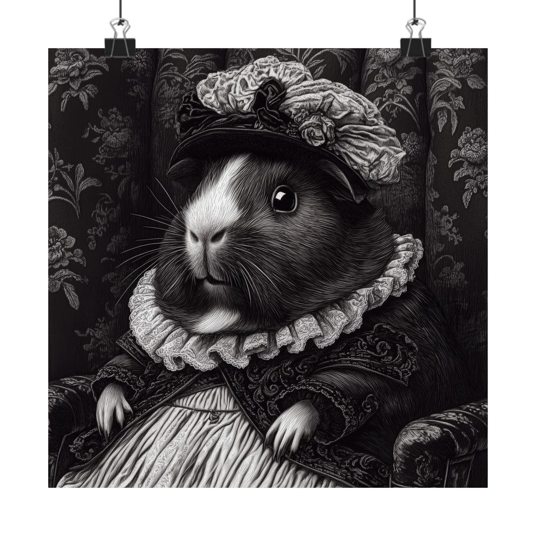 Victorian Female Guinea Pig Black/white Painting Matte Vertical Poster ...