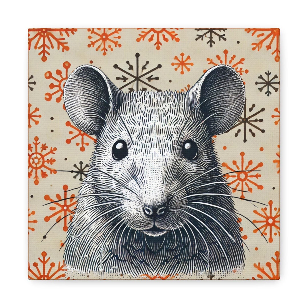 Rat Christmas Canvas Print: Winter Snowflake Holiday Home Decor - Etsy