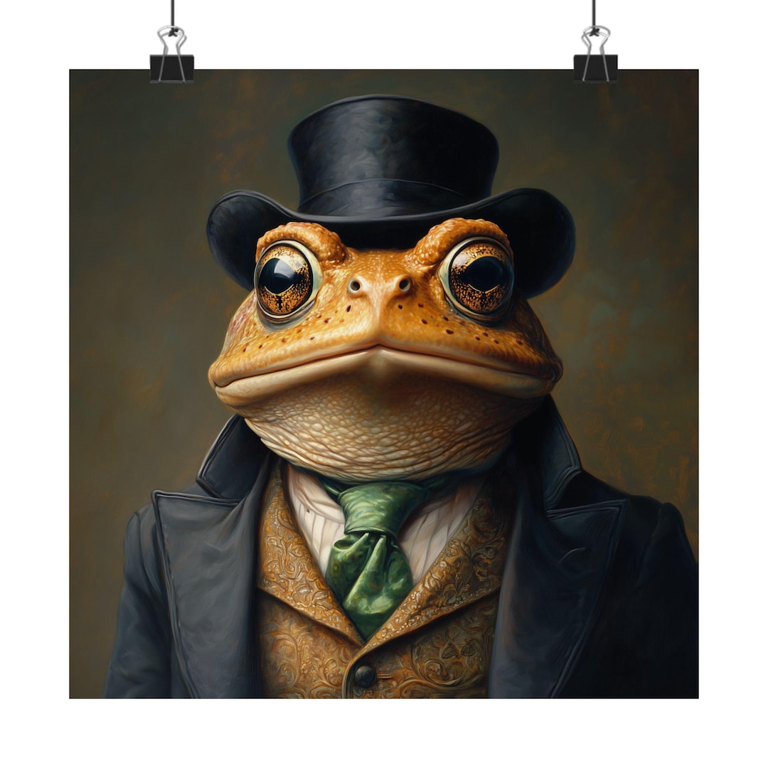 Victorian Frog Painting Poster: Top Hat, Green Tie, Vintage Wall Art - Etsy