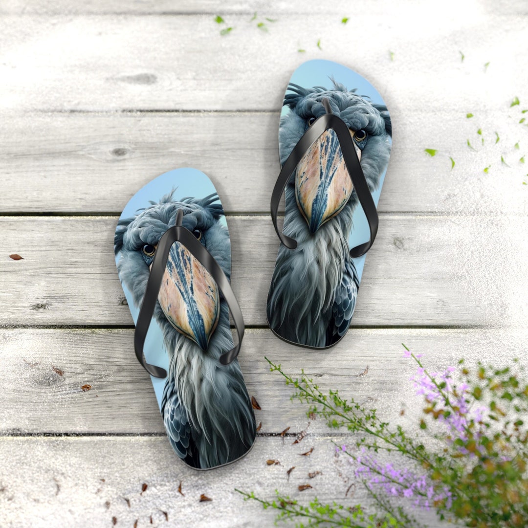 Shoebill Stork Flip Flops: Whimsical Bird Lover Beach Shoes - Etsy