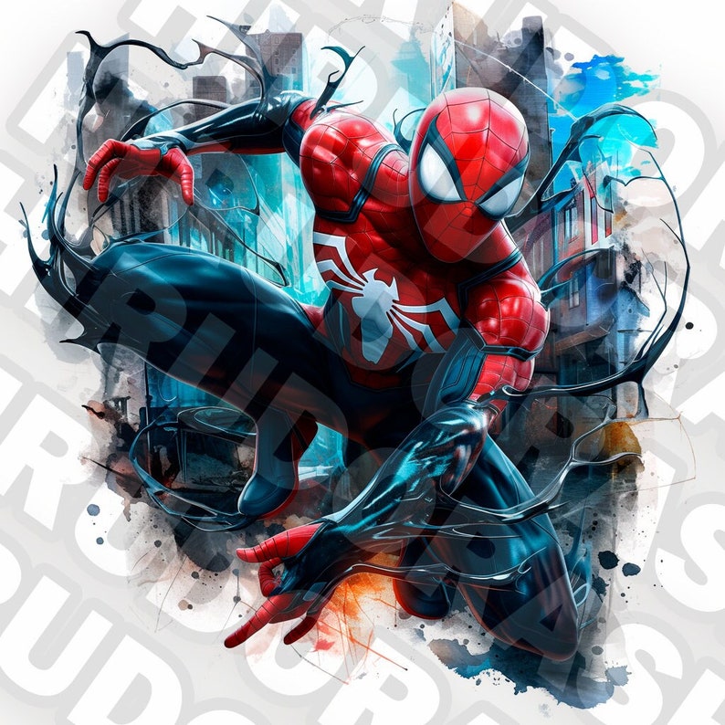 Set of 8 Symbiote Spiderman Venom Watercolor Splash Digital PNG Designs ...