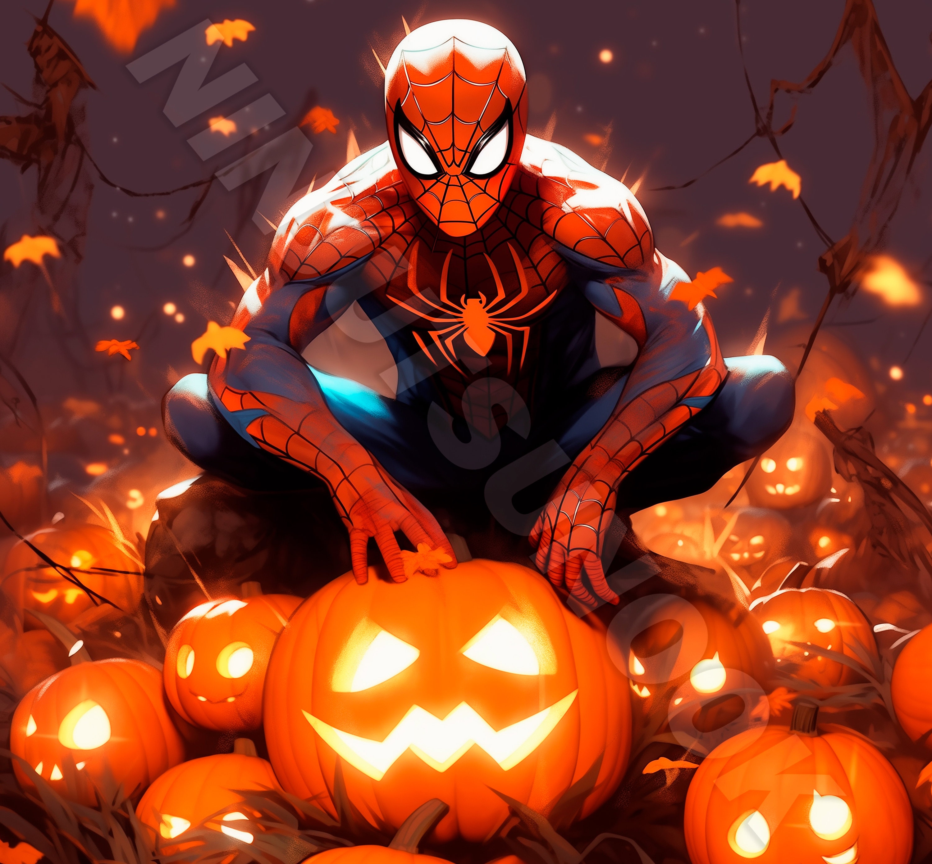 Set of 7 Halloween Spiderman Spiderman for Printing, T-shirts, Posters ...