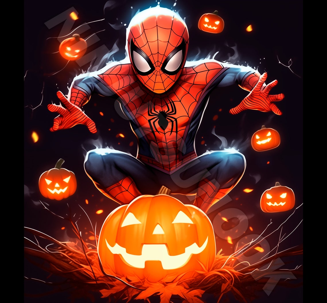 Set of 7 Halloween Spiderman Spiderman for Printing, T-shirts, Posters ...