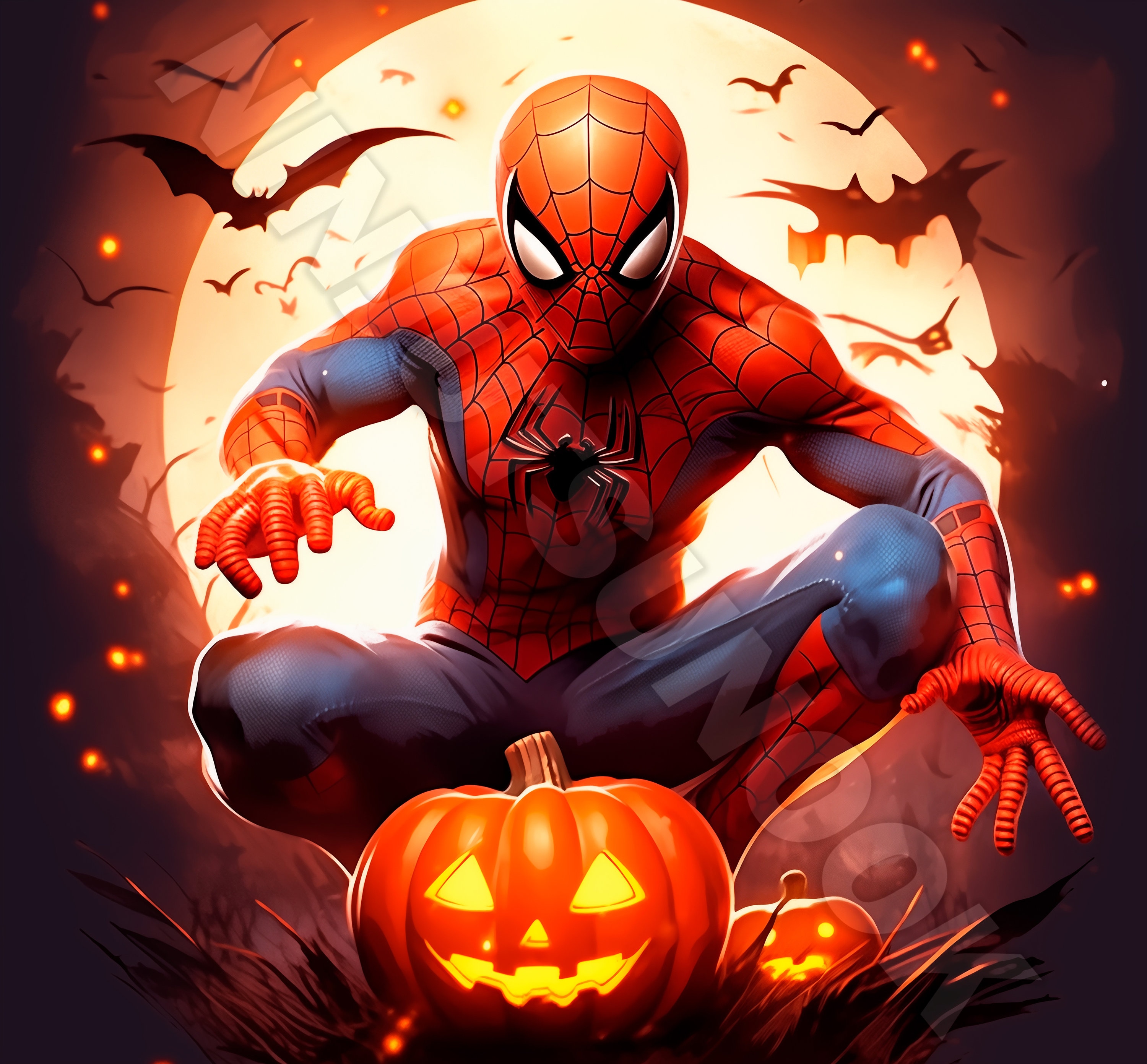 Set of 7 Halloween Spiderman Spiderman for Printing, T-shirts, Posters ...