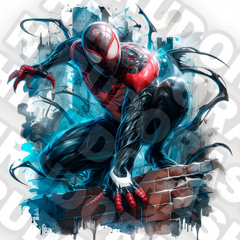 Set of 8 Symbiote Spiderman Venom Watercolor Splash Digital PNG Designs ...