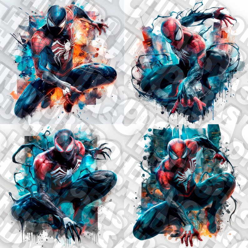 Set of 8 Symbiote Spiderman Venom Watercolor Splash Digital PNG Designs ...