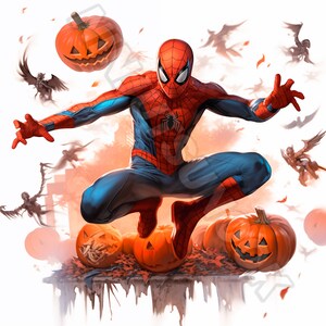 Set of 7 Halloween Spiderman Spiderman for Printing, T-shirts, Posters ...