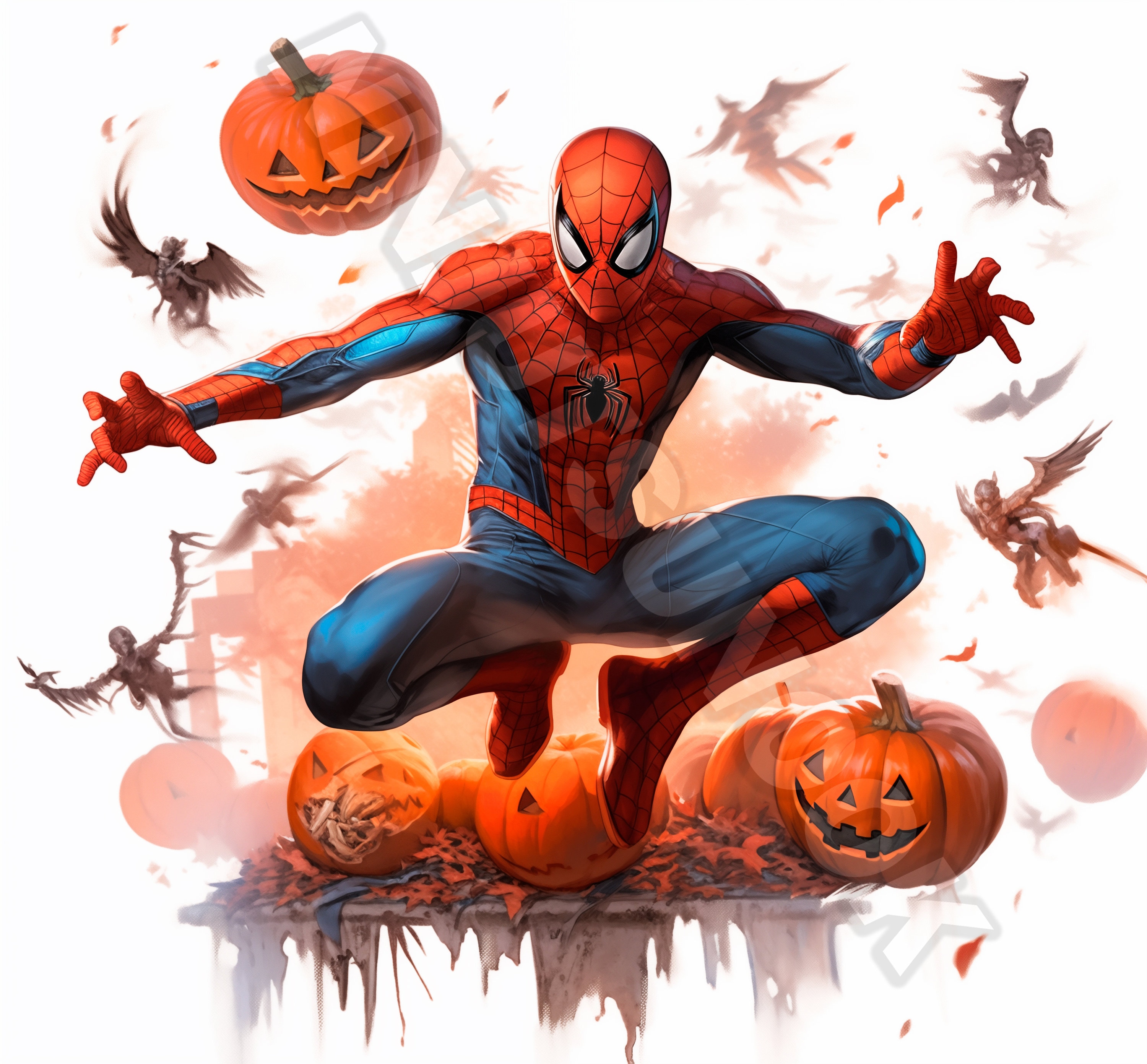 Set of 7 Halloween Spiderman Spiderman for Printing, T-shirts, Posters ...