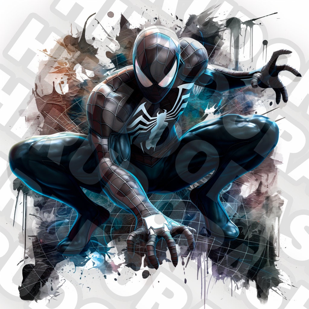 Set of 8 Symbiote Spiderman Venom Watercolor Splash Digital PNG Designs ...