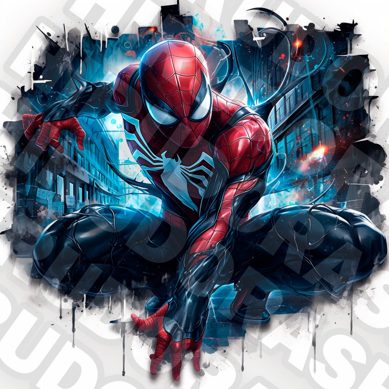 Set of 8 Symbiote Spiderman Venom Watercolor Splash Digital PNG Designs ...