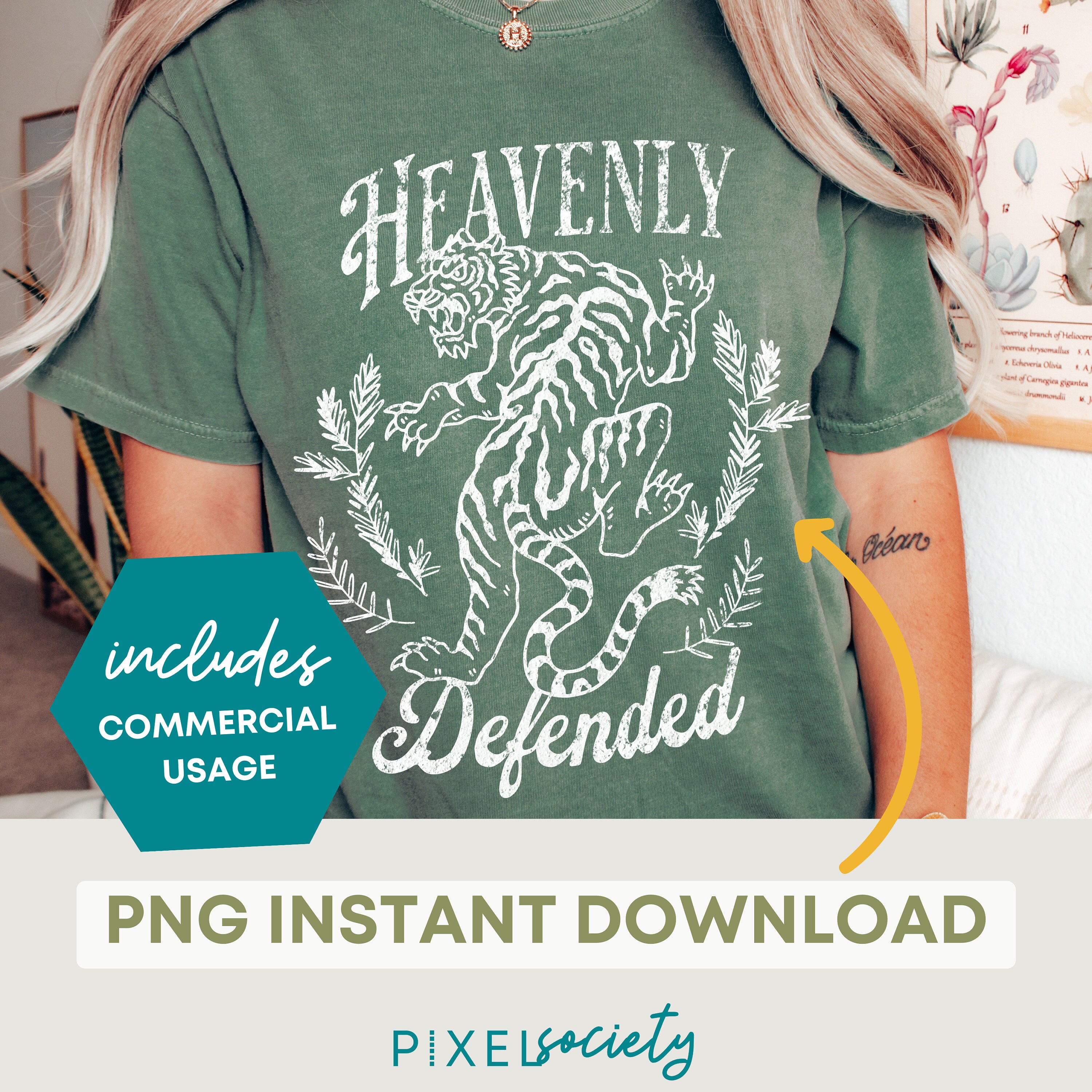 Heavenly Defended Tiger PNG: Retro Christian T-shirt Design (digital ...