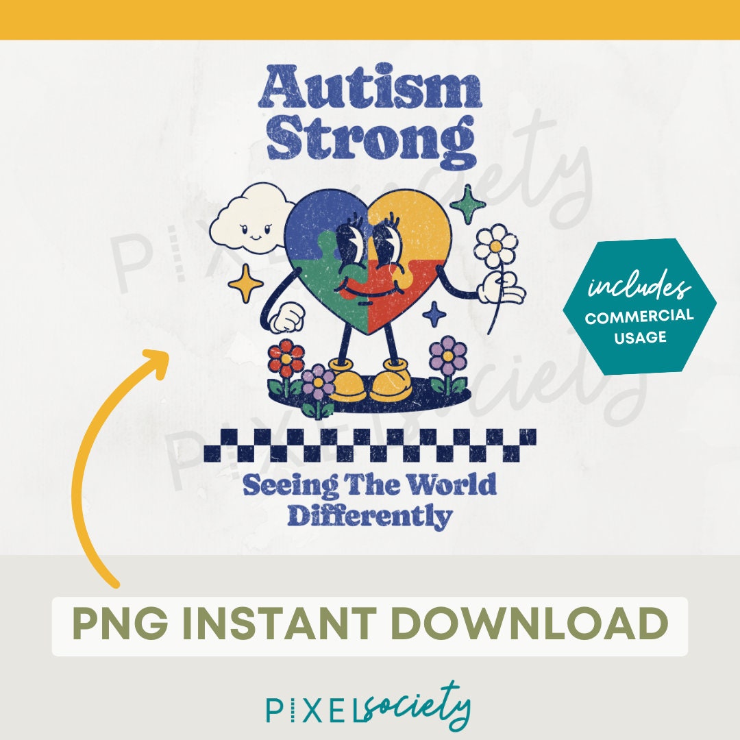 Retro Mascot Character Autism PNG for Sublimation, Neurodivergent ...