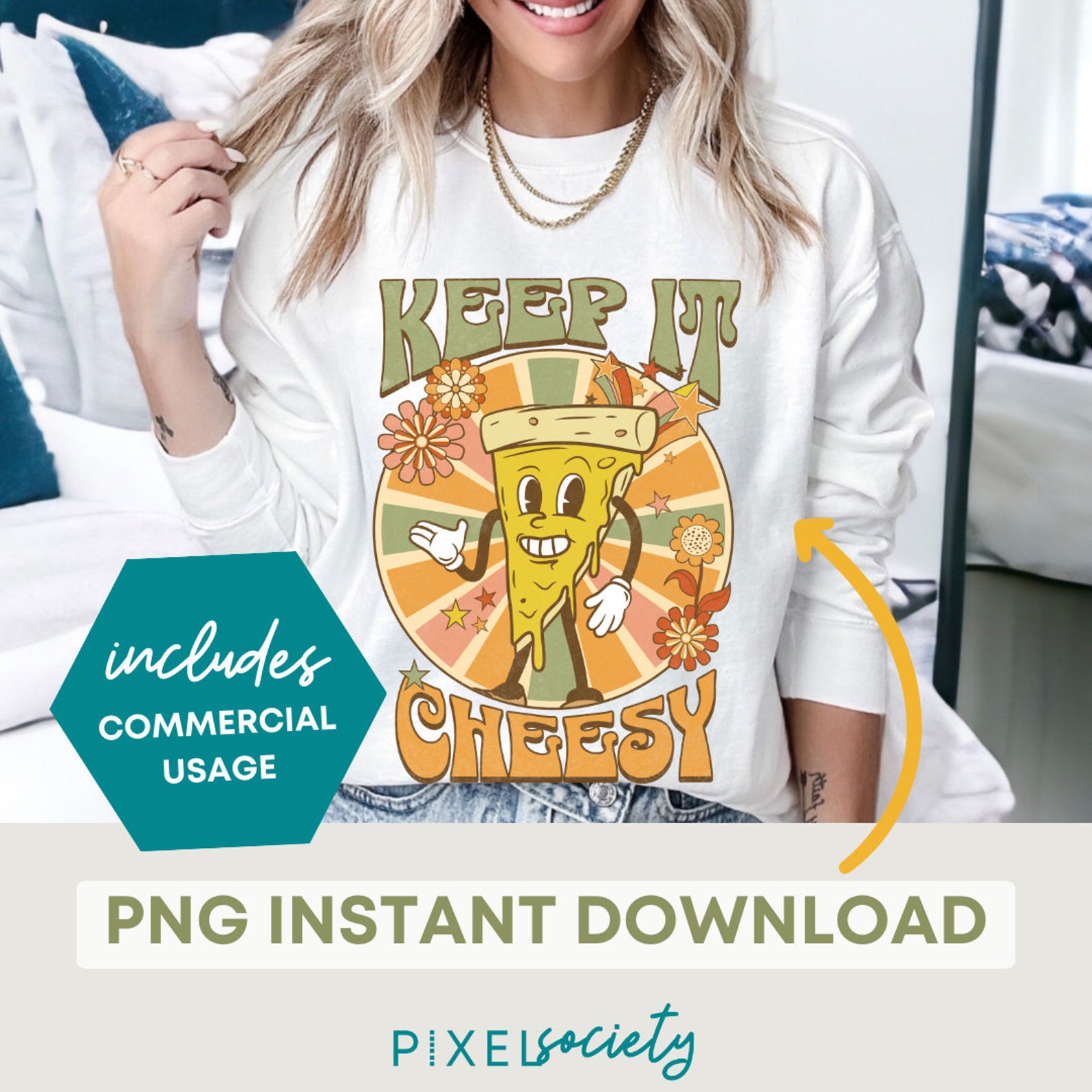 Retro Take It Cheesy Pizza PNG, Pizza Mascot Character PNG, PNG for ...