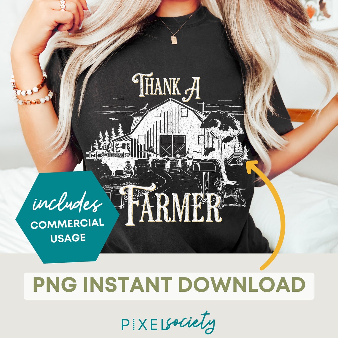 Thank a Farmer PNG, Farm PNG, Retro Design for T-shirts, Print on ...