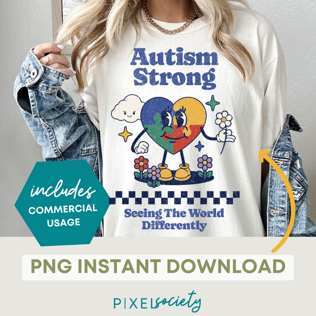 Retro Mascot Character Autism PNG for Sublimation, Neurodivergent ...