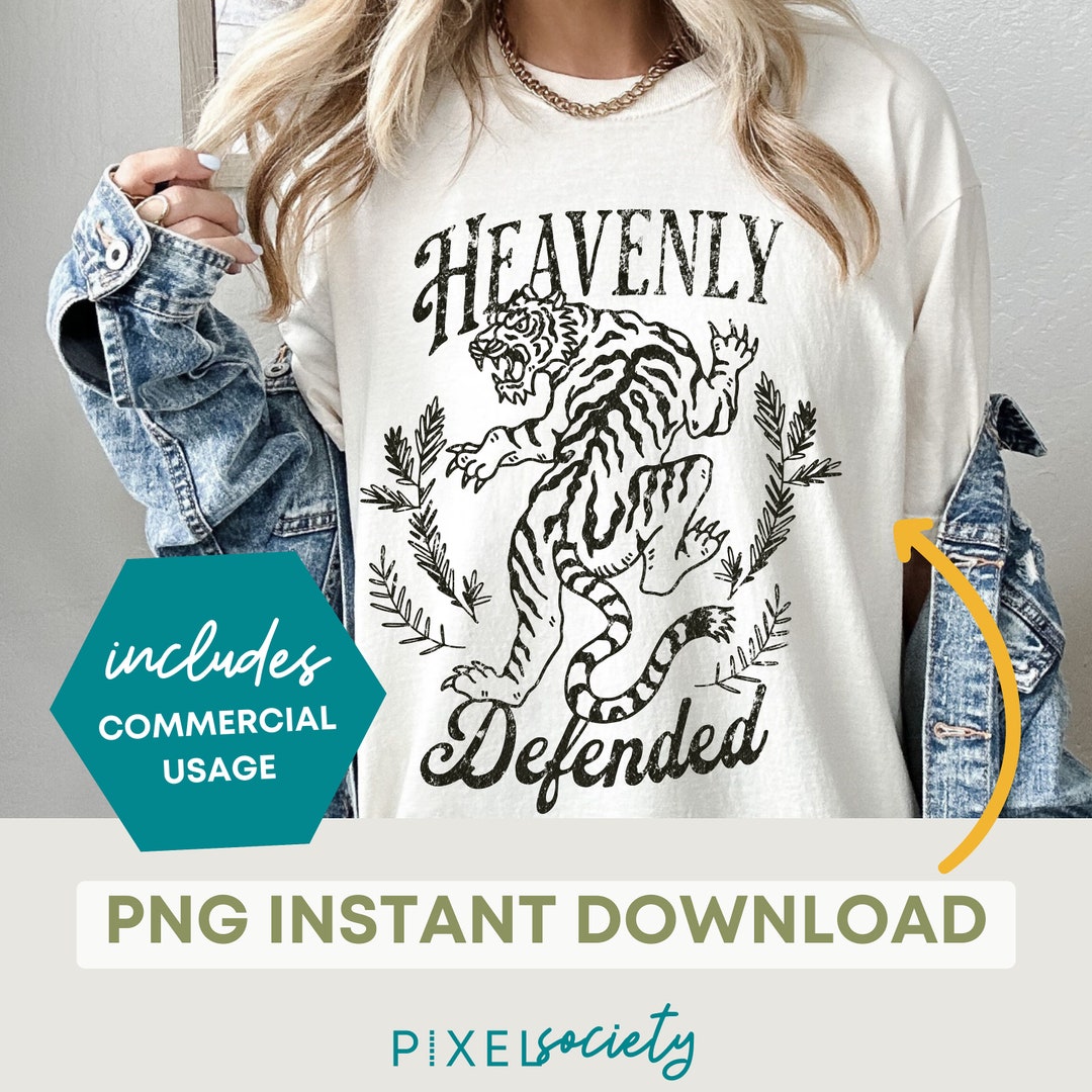Heavenly Defended Tiger PNG: Retro Christian T-shirt Design (digital ...