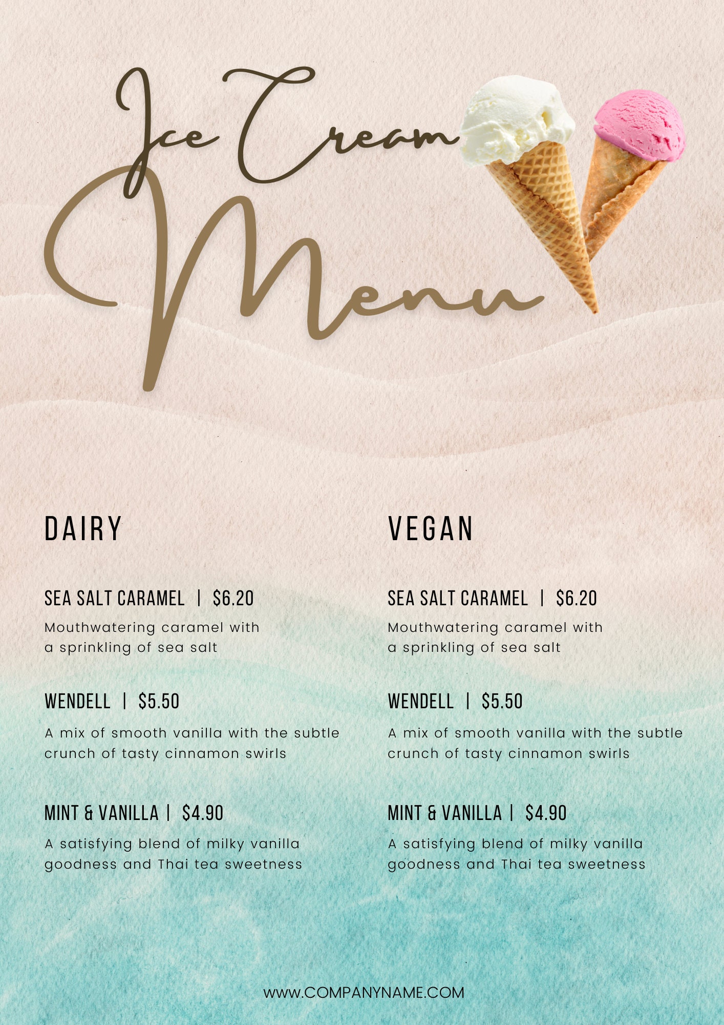 Ice Cream Menu Template, Digital Menu Design, Editable Canva Template ...