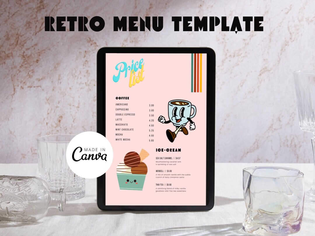 Retro Cafe Menu Template, Cafe Menu Sign, Editable in Canva, Small Cafe ...