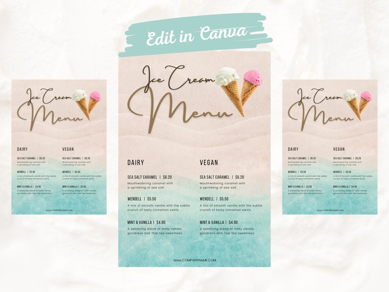 Ice Cream Menu Template, Digital Menu Design, Editable Canva Template ...