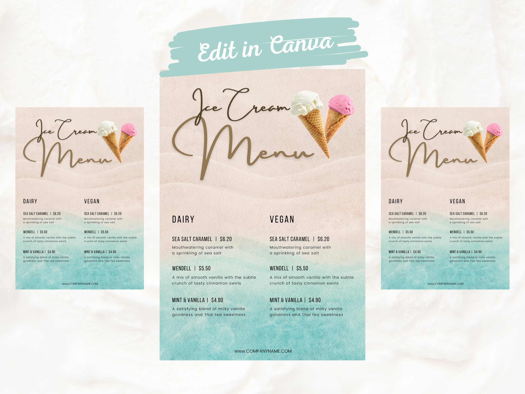 Ice Cream Menu Template, Digital Menu Design, Editable Canva Template ...