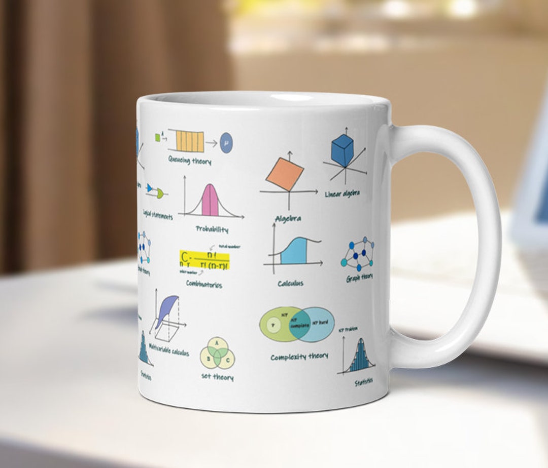 Math Pattern White Glossy Mug, Mathematics in Computer Science, Coding ...
