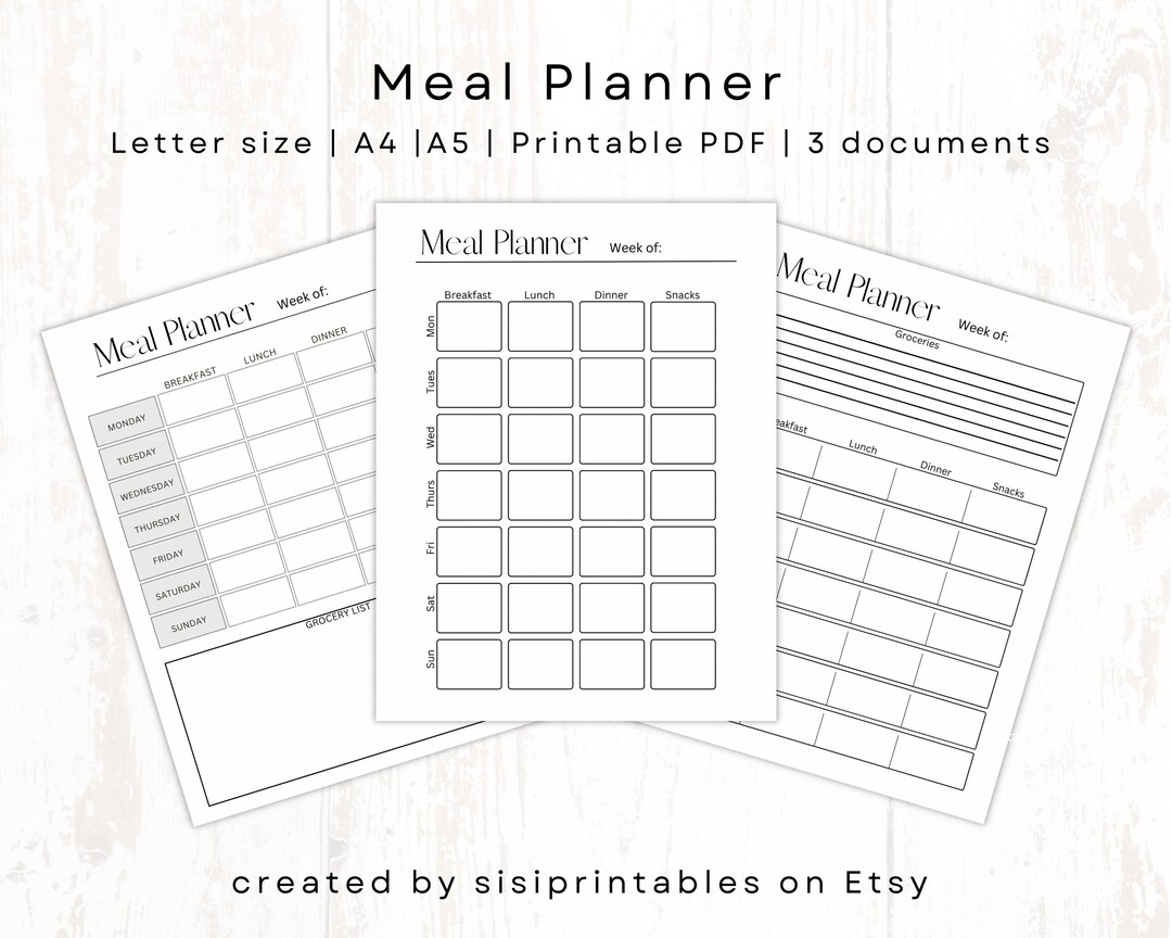Meal Planner Printable Meal Tracker Weekly Food Diary Food Etsy