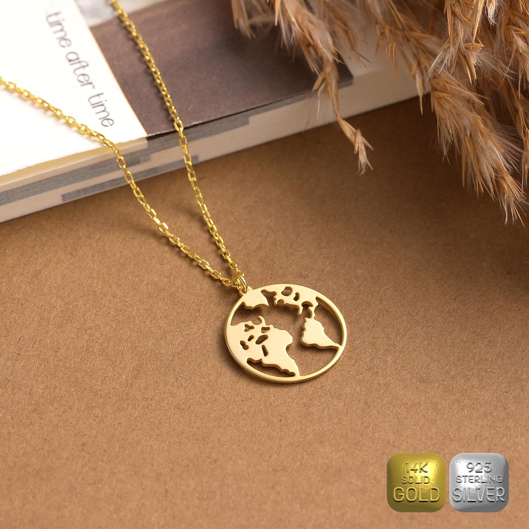 Tiny World Necklace, Minimalist World Map Jewelry, Delicate Globe ...