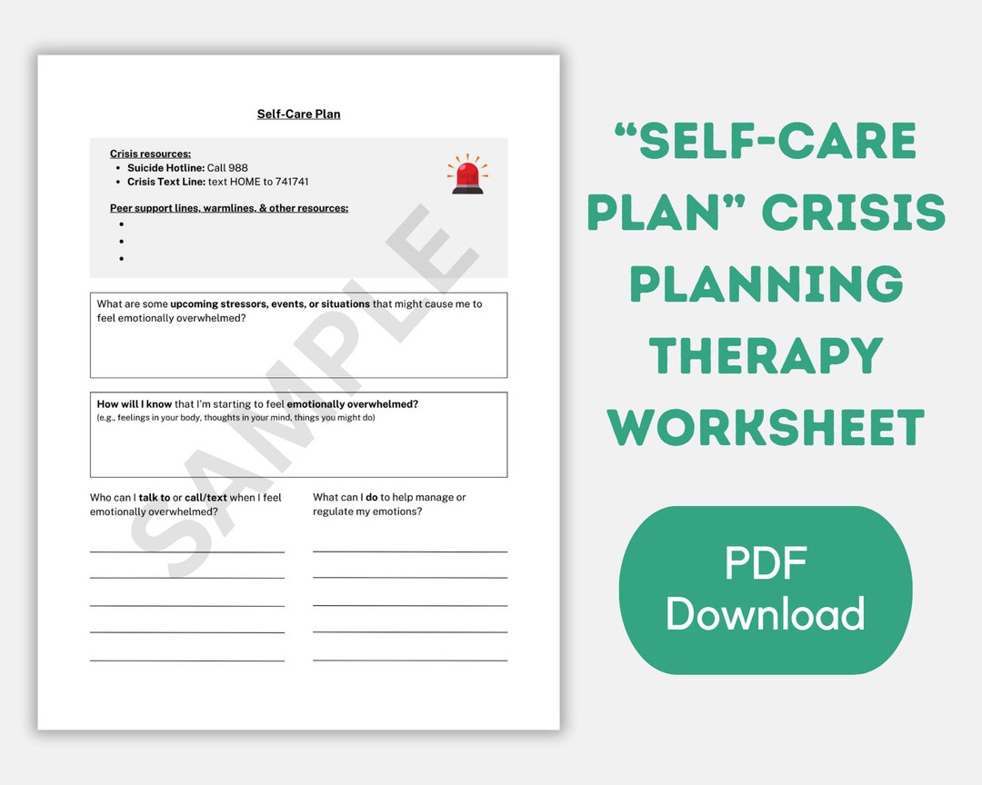 Crisis Prevention Self-care Plan Worksheet for Therapy | Based on ...