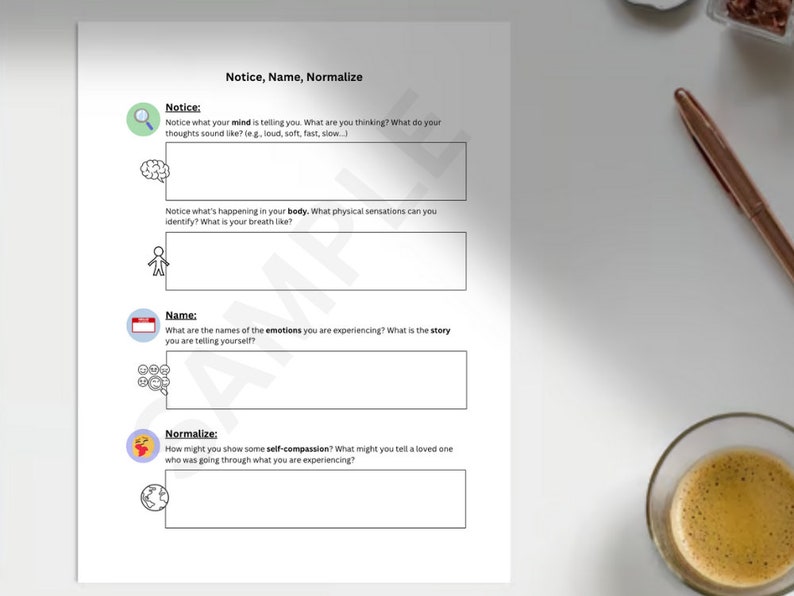 Notice, Name, Normalize Acceptance Commitment Therapy ACT Worksheet for ...